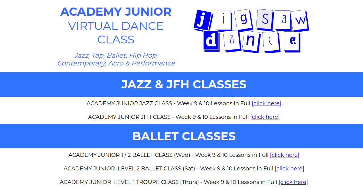 Academy Junior Virtual Dance Class