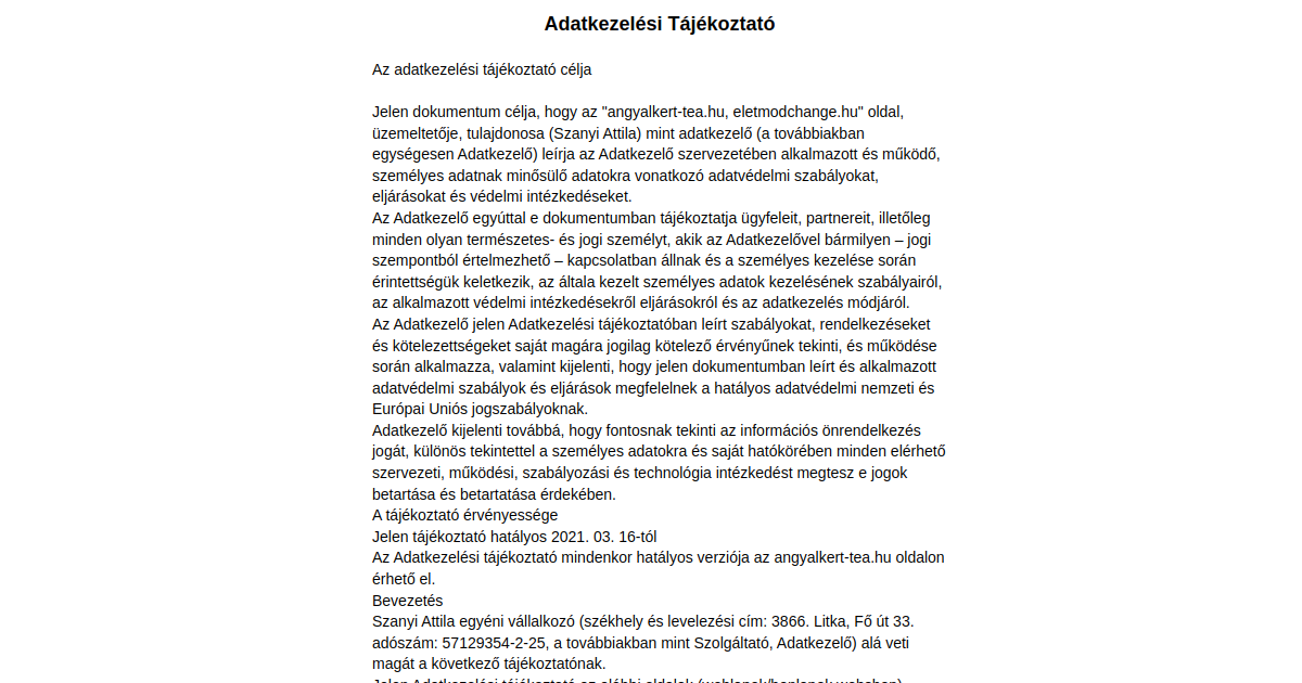 Adatvédelmi Szabályzat