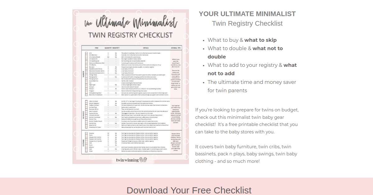 Twin baby registry checklist for the minimalist mom - Twin Winning