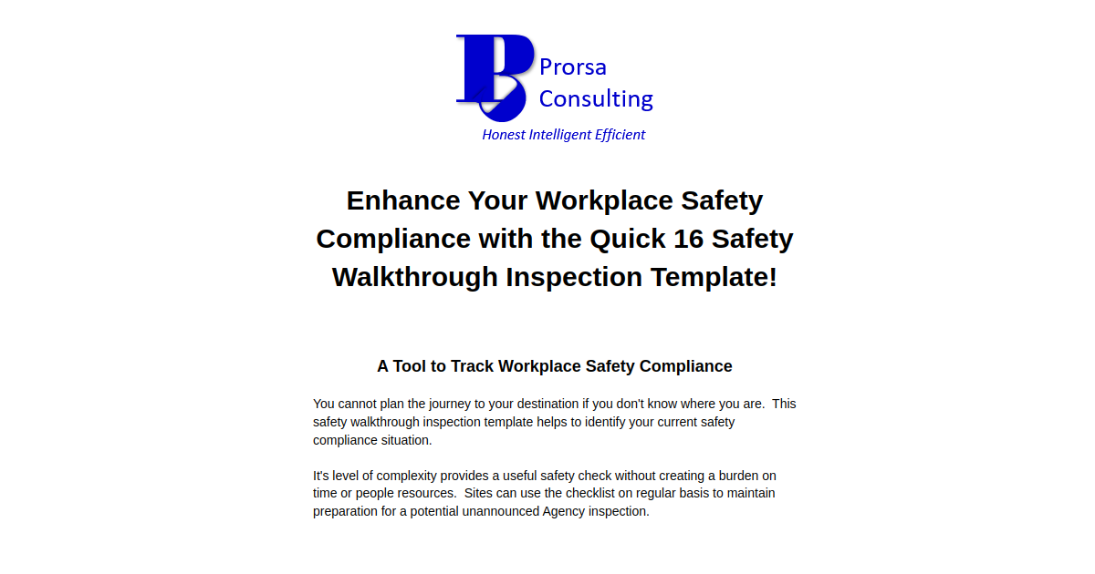 Quick 16 Safety Walkthrough Inspection - Prorsa Consulting