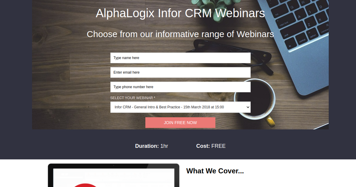 Signup To Our FREE Infor CRM Webinar - Hosted by Alphalogix!